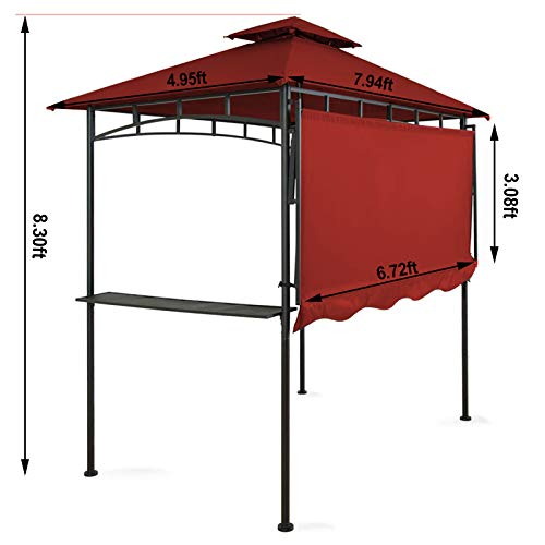 CHARMELEON Double Tiered Grill Gazebo 11X 5, Outdoor BBQ Patio Canopy Tent with Stretchable Side Awning (Burgundy)
