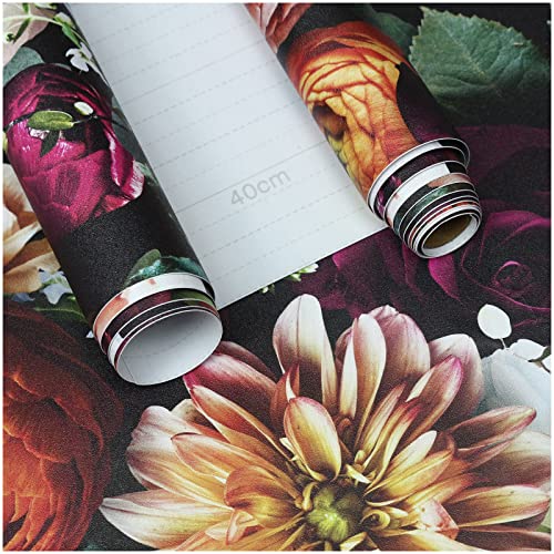 HAOKHOME 93277 Peel and Stick Floral Wallpaper Rose Daisy Removable Black/Pink/Purple Stick on Wild Mural 17.7in x 9.8ft