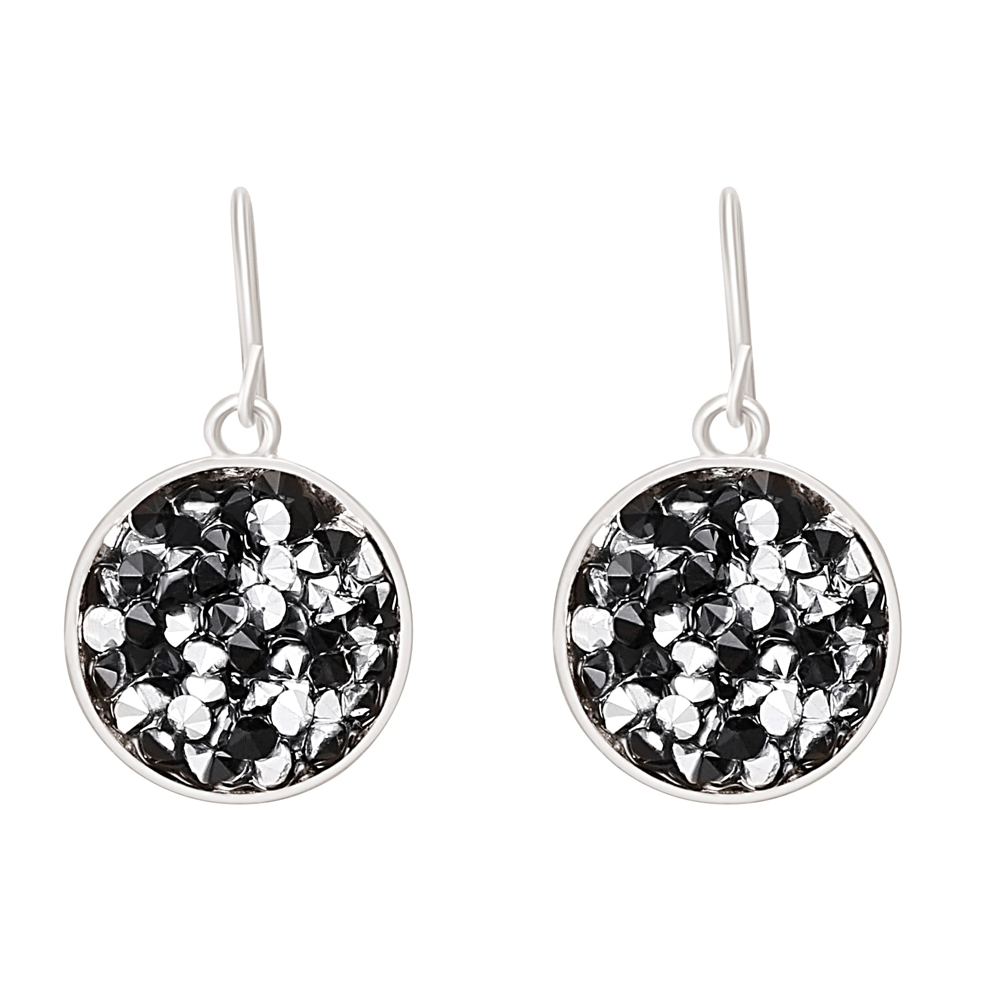 Bonaluna Sparkling & Glitter White & Black Crystal Rhinestone on Long Metal Dangle Earrings for Women