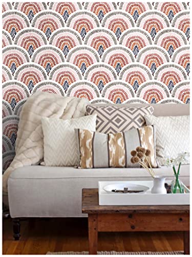 HAOKHOME 96090 Polka Dot Scall Peel and Stick Wallpaper Wave Pink/White/Brown Stick on Removable Home Decorations 17.7in x 118in