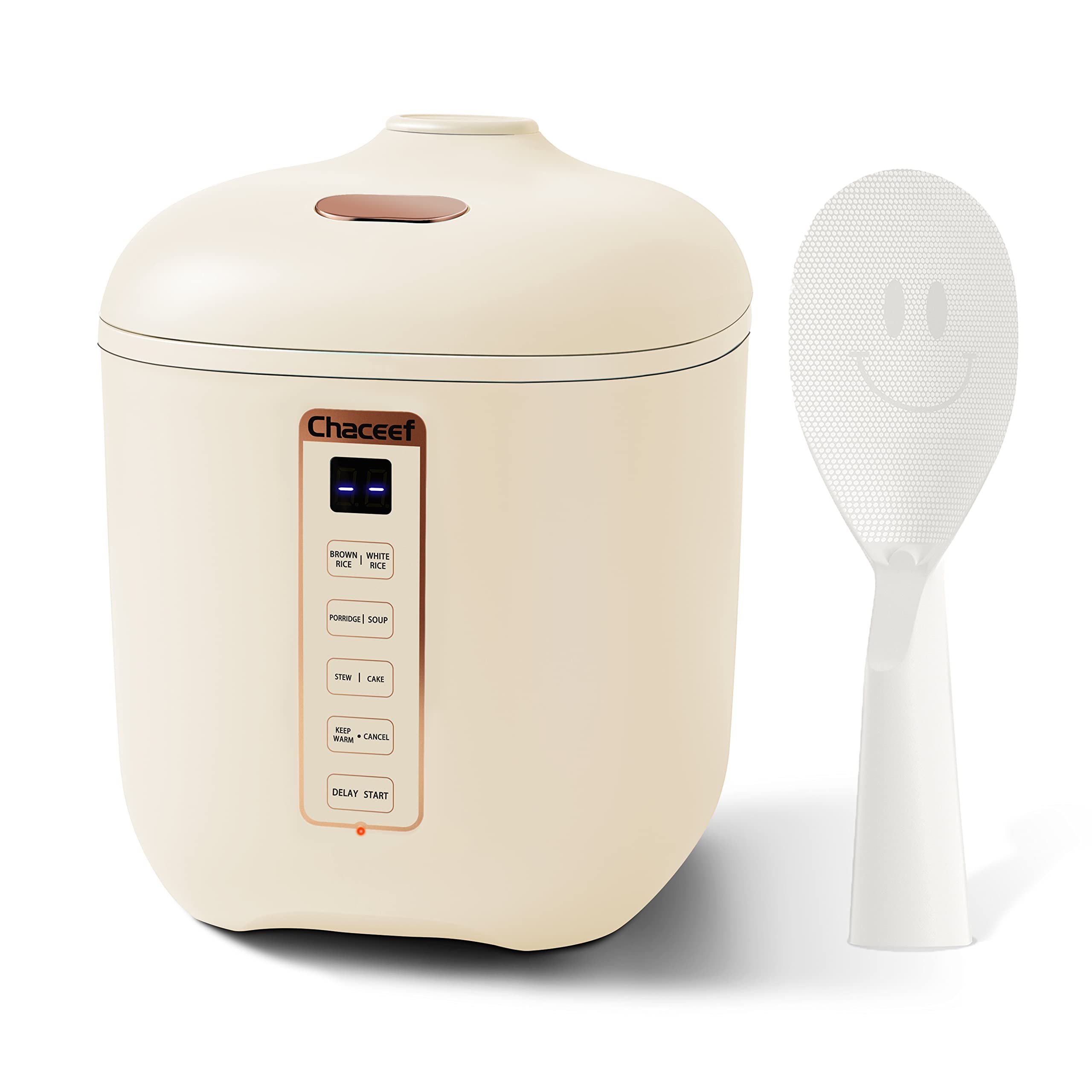 CHACEEF Mini Rice Cooker 2-Cups Uncooked, 1.2L Portable Non-Stick Small Travel Rice Cooker, Beige & CHACEEF Rice Cooker 3-Cups Uncooked, 1.5L Small Rice Cooker with Non-stick coating, Green
