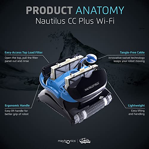 Dolphin Nautilus CC Plus Robotic Pool Vacuum Cleaner with Wi-Fi Control — Wall Climbing Capability — Top Load Filters for Easy Maintenance — Ideal for Above/In-Ground Pools up to 50 FT in Length