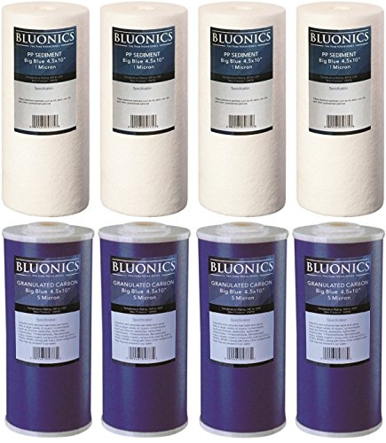 Bluonics Sediment & GAC Carbon Replacement Water Filters 8pcs 4.5" x 10" Whole House Cartridges