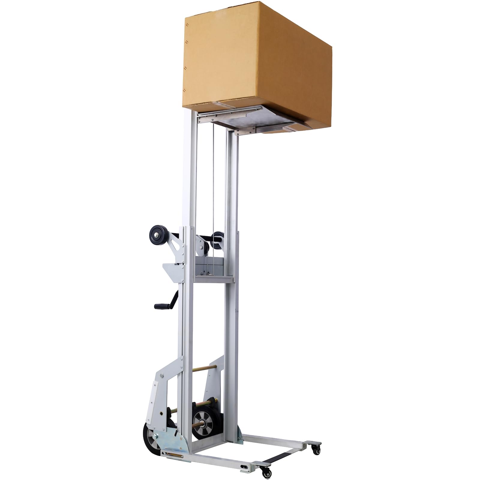 Aluminum Portable Load Lifter with Wheels, Capacity Hand Winch Lift Truck for Warehouse Material Handling, Cabinet Lift, 200 Lb.Capacity Silver