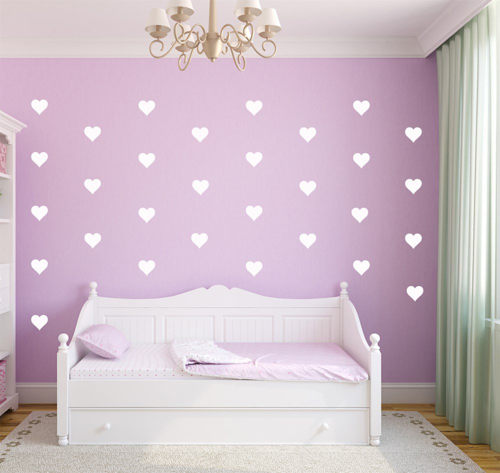 Set of 96 Pieces 2" Heart Wall Decor Sticker DIY Children's Wall Decor Decals Removable Vinyl Kids Room Baby Boys Grils Bedroom Wall Sticker YYU-19 (White)