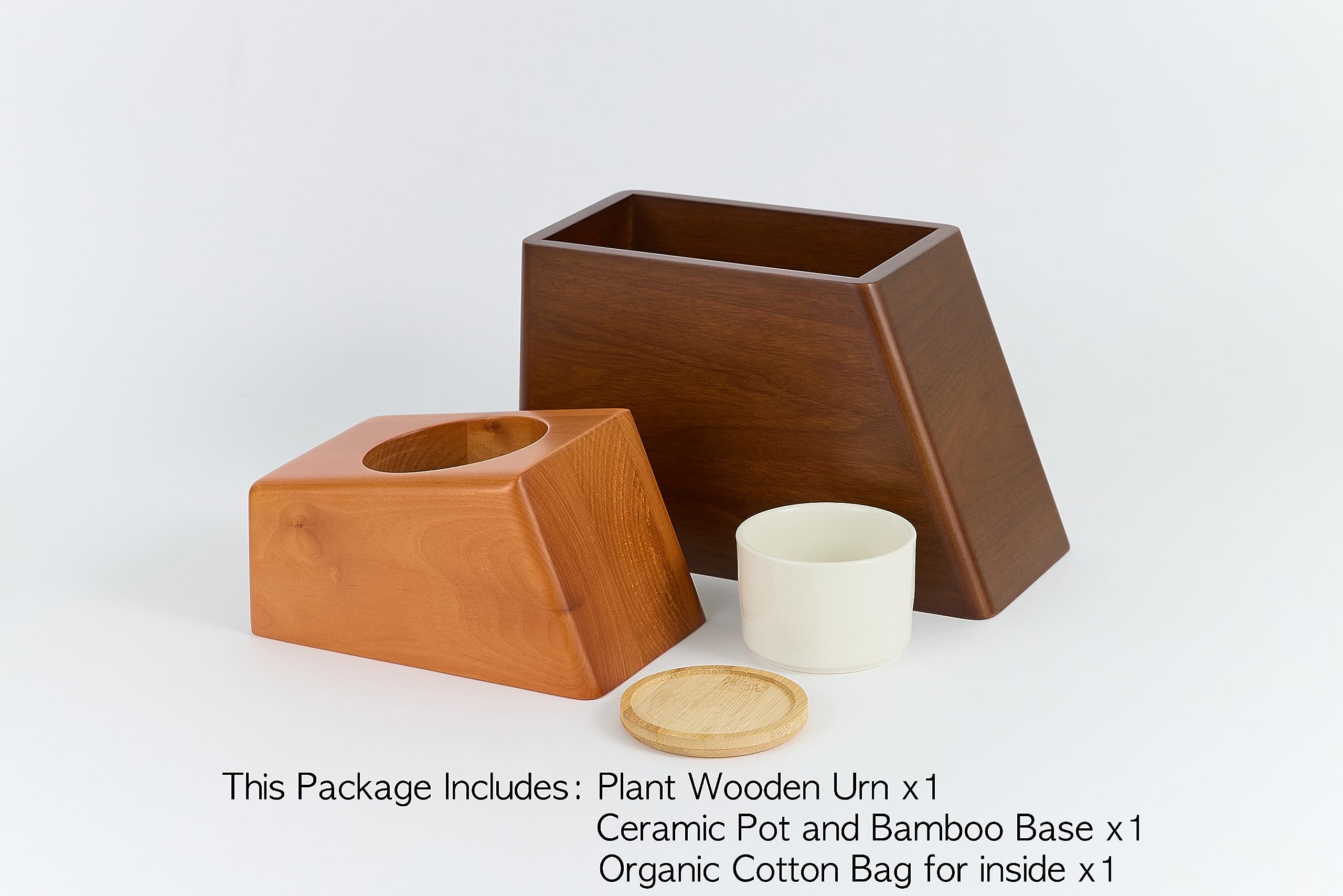 AspenStudio Plant Urn with Ceramic Pot with Magnetic Joint Solid Wooden Urn for Adult Human Ash Cremation Funeral Handcrafted Wood Urn Decorative Urn Large Urn Interior