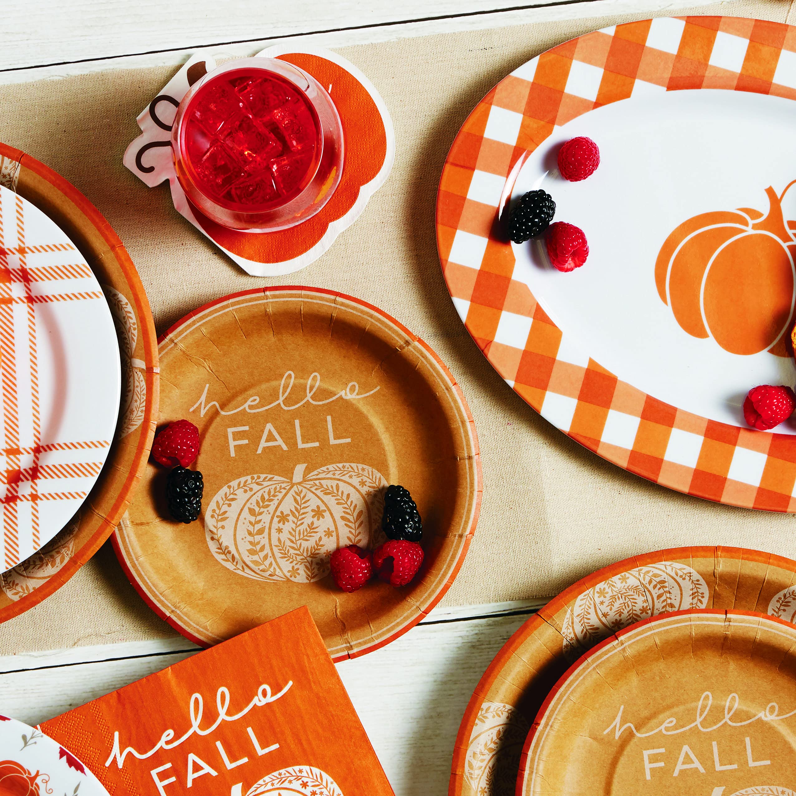 C.R. Gibson TW4-24063 Hello Fall Pumpkin Disposable Paper Cocktail Napkins for Thanksgiving and Halloween, Orange, 20pcs, 5" x 5"