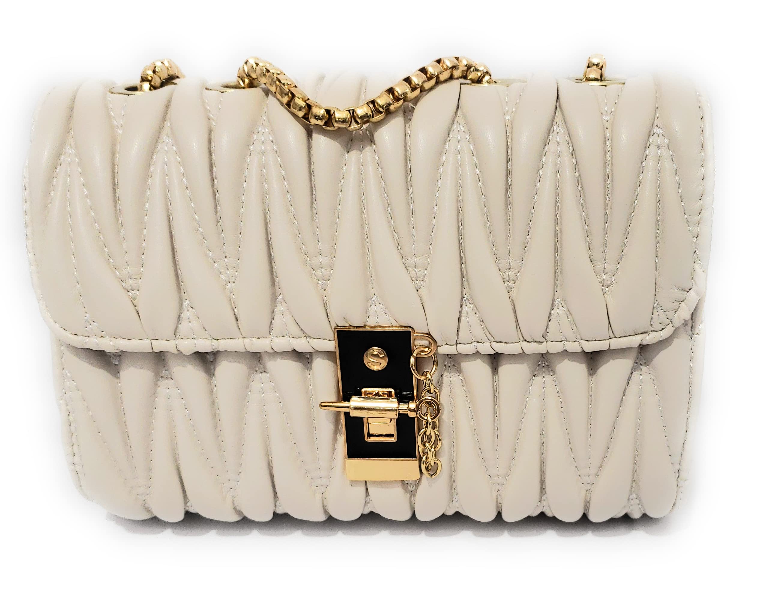 MariaKinz Crossbody/Shoulder Small Bag and Phone Holder Purse Convertible Chain Strap (Cornforth White)