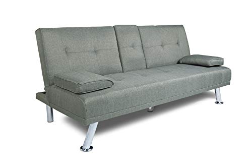 ERYE 3-in-1 Upholstered Futon Sofa Loveseat Convertible Sleeper Couch Bed,2-Seaters Sofa & Couch Soft Cushions Love Seat Daybed for Small Space Living Room Napping Sofabed, Light Grey