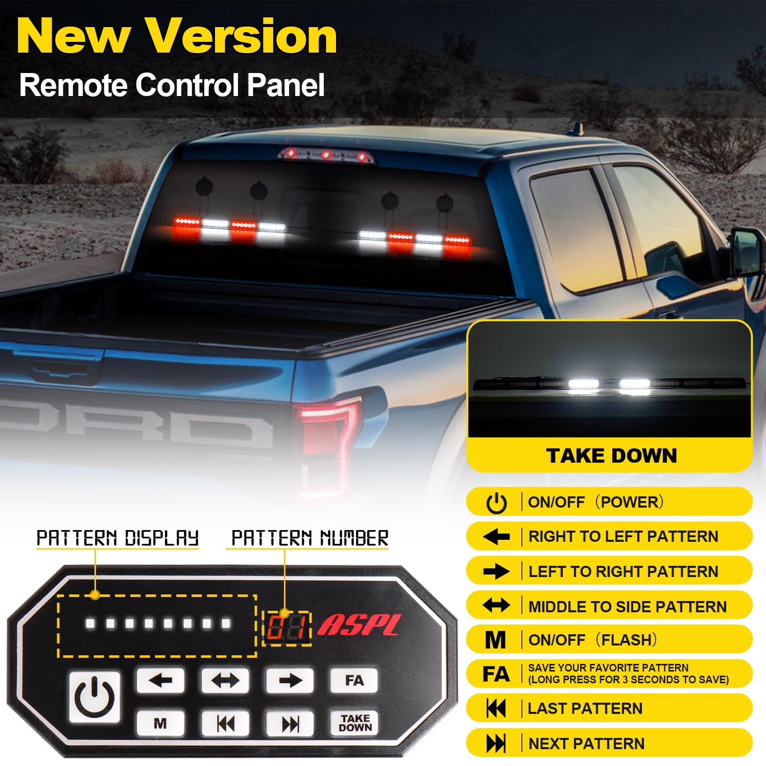 ASPL 2x16.8 inch Dash Emergency Strobe Lights with Control 48LED Flashing Warning Interior Windshield Light Bar with 4 Vacuum Suction Cups Traffic Advisor LED for Trucks Vehicles (Red/White)