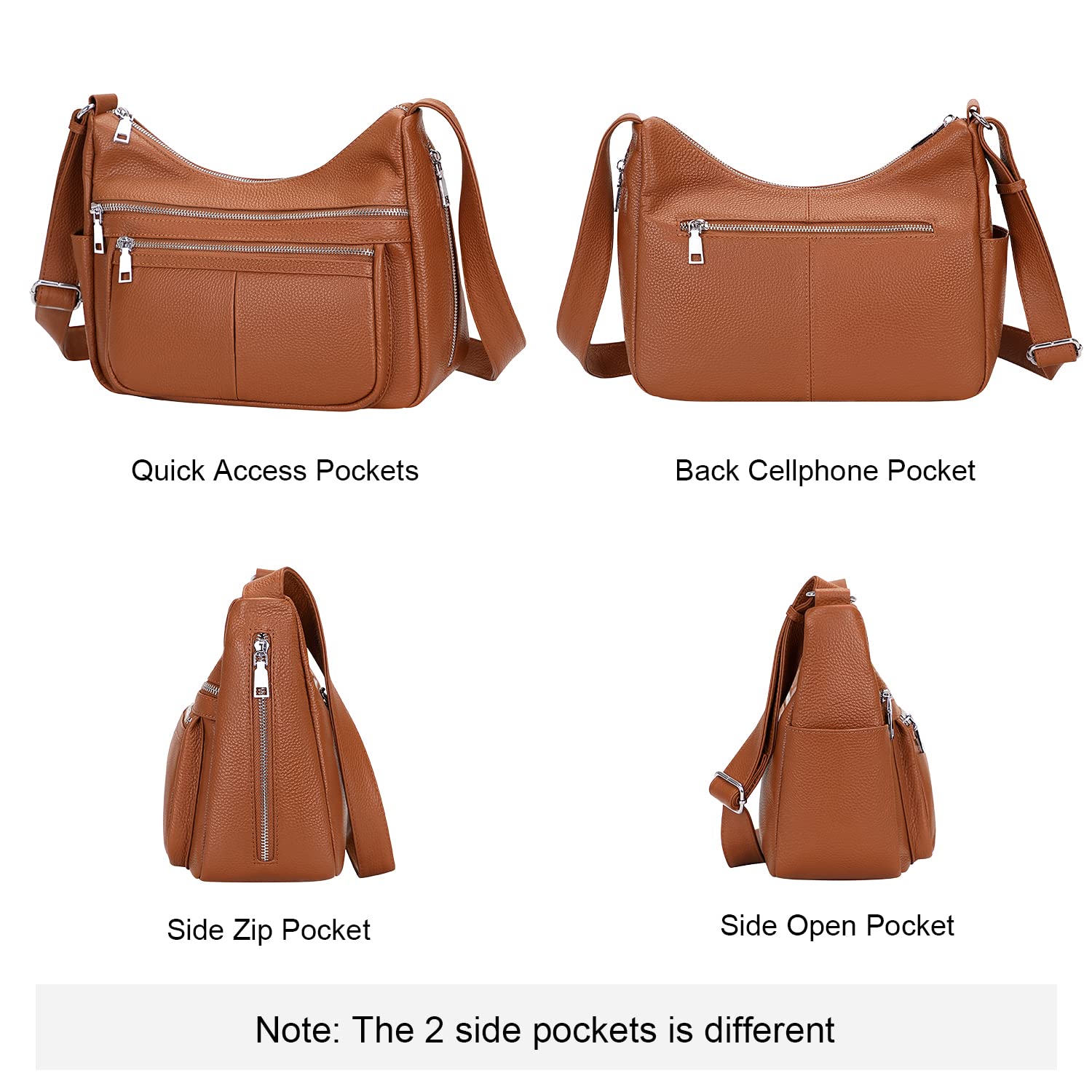 Over Earth Genuine Leather Purses and Handbags for Women Soft Leather Crossbody Bag Ladies Message Bag with Multi Pockets(O154E Brown)
