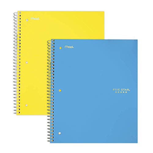 Five Star Spiral Notebooks, 3 Subject, Wide Ruled Paper, 150 Sheets, 10-1/2" x 8", Teal, Yellow, 2 Pack (73031)