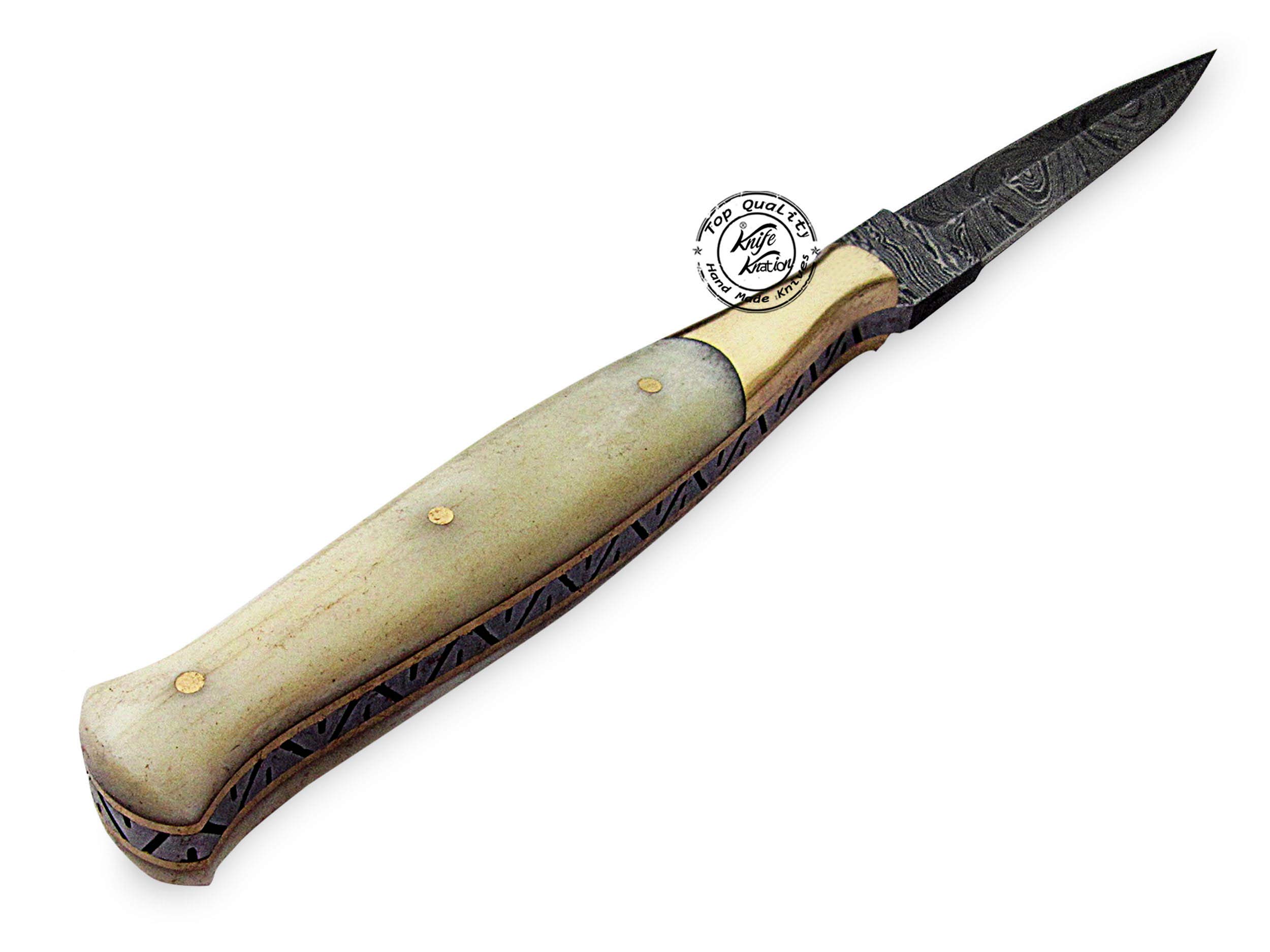 Beautiful Camel Bone Damascus Slim Dagger Hunting Knife, Double Edge, Prime Quality