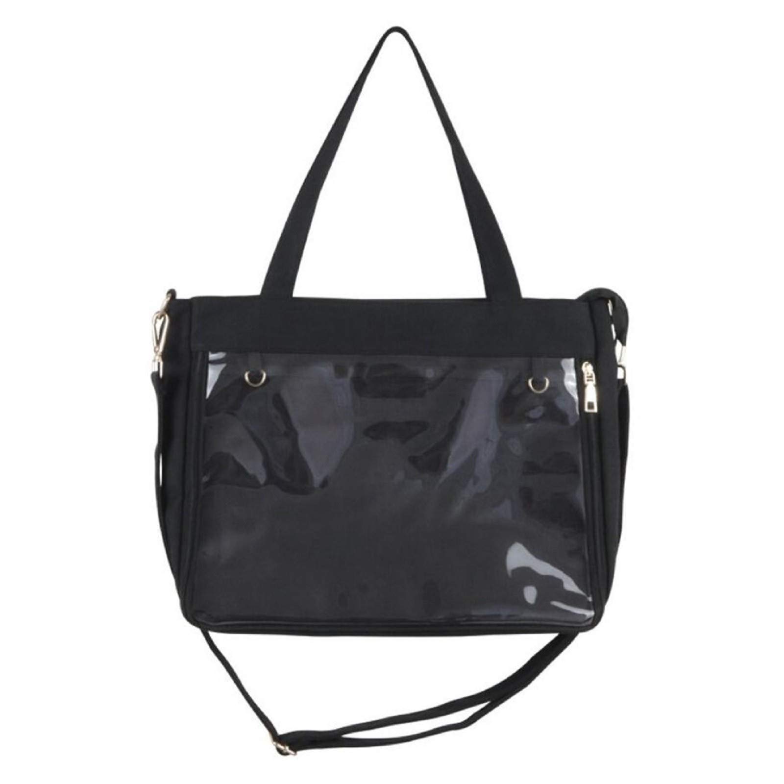 Japanese Harajuku Shoulder Bag Itabag Crossbody Transparent Handbag (Black) One_Size