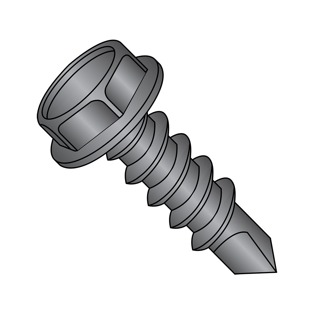Small Parts-1016 Steel Self-Drilling Screw, Black Oxide Finish, Hex Washer Head, Hex Drive, #3 Drill Point, #10-16 Thread Size, 1" Length (Pack of 100)