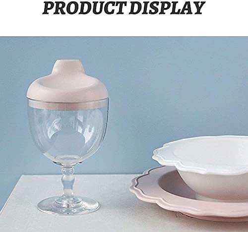 kaiwern Plastic Goblet Cup, Baby Sippy Cup Wine Glass, Beverage Mug Milk Bottle with Lid for Kids on Birthday Party or Celebration (Pink)