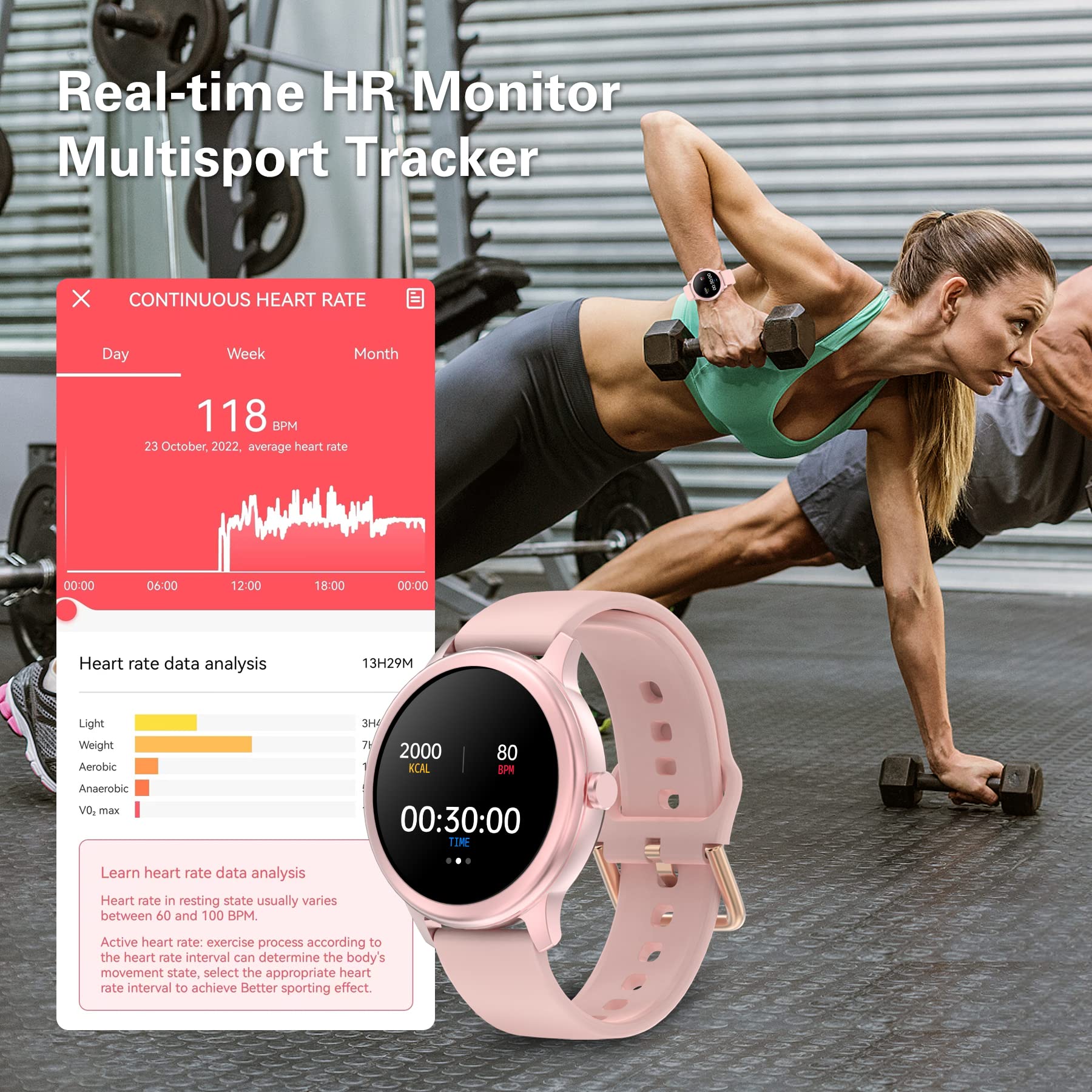 BRIBEJAT BT5 Smart Watch for Women Compatible Samsung iPhone Android Phones(Dial/Answer Calls) Voice Assistant, Aluminum Case, Pink