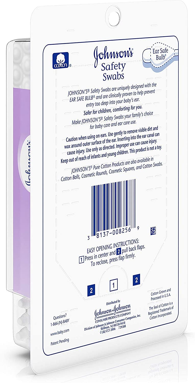 Johnson's 008256OurBundle Non-Chlorine Bleached Safety Ear Swabs for Babies and Children, 55 ct ( Pack of 2)