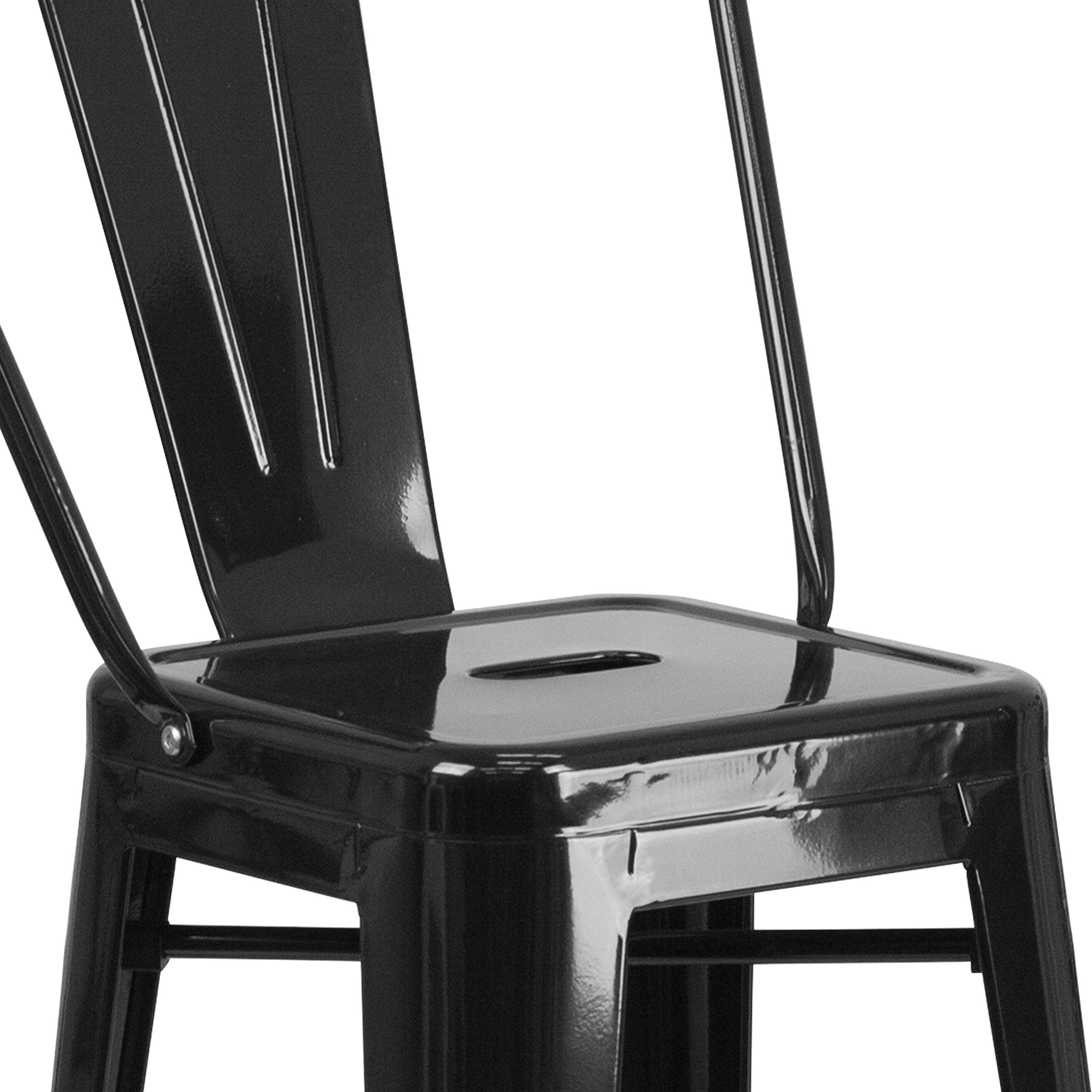 EMMA + OLIVER Commercial 23.75SQ Silver Metal Indoor-Outdoor Bar Table Set-2 Stools-Backs
