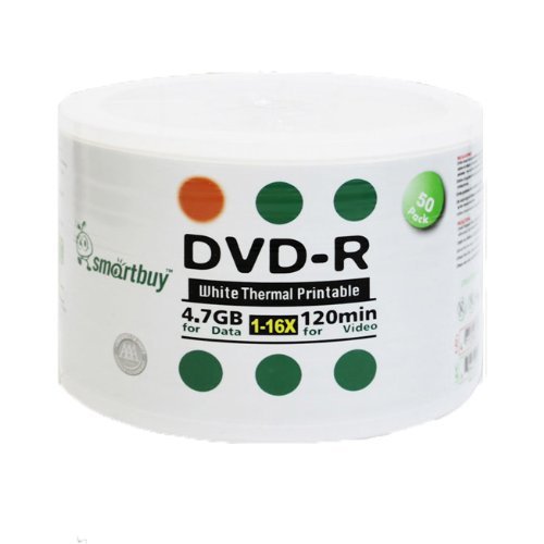 Smart Buy 100 Pack DVD-R 4.7gb 16x Thermal Printable White Blank Data Video Record Disc, 100 Disc 100pk
