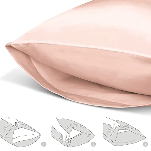 FOX-TECH Satin Pillowcase for Hair and Skin Set of 2, Super Soft and Smooth Pillowcase with Envelope Closure, Silk Pillow Case Queen 2 Pack, 20β x 30β (Light Pink)