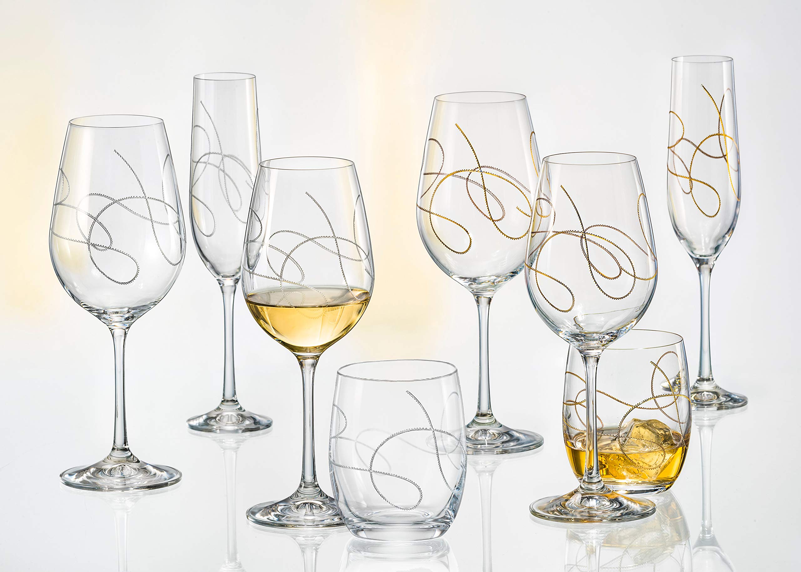 Barski Wine Glass, Goblet, Crystal Glass, Set of 4 Glasses, with String Design, Made in Europe, 14 oz.