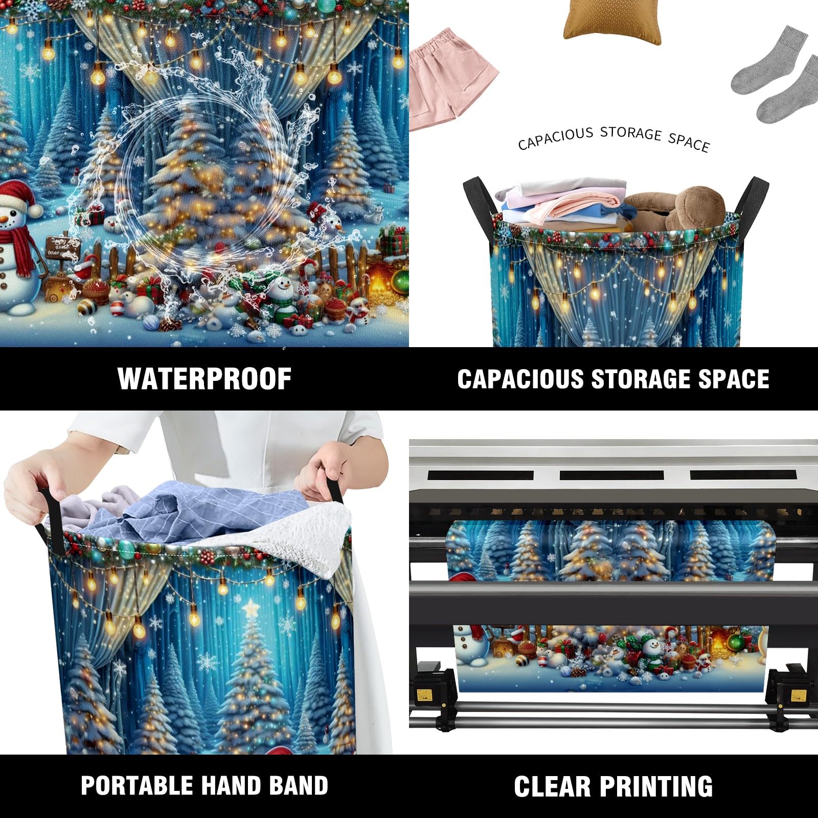 Christmas Snowman Tree Laundry Hamper,laundry Basket,Waterproof Storage Bin for Bedroom,Clothes Organizer Basket,Toys and Blankets in Bathroom