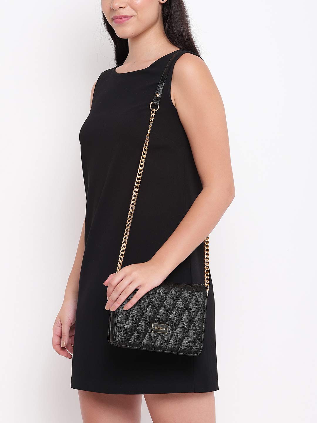 KLEIO Women's Quilted Vibrant Cross Body Sling Hand Bag For Medium Black