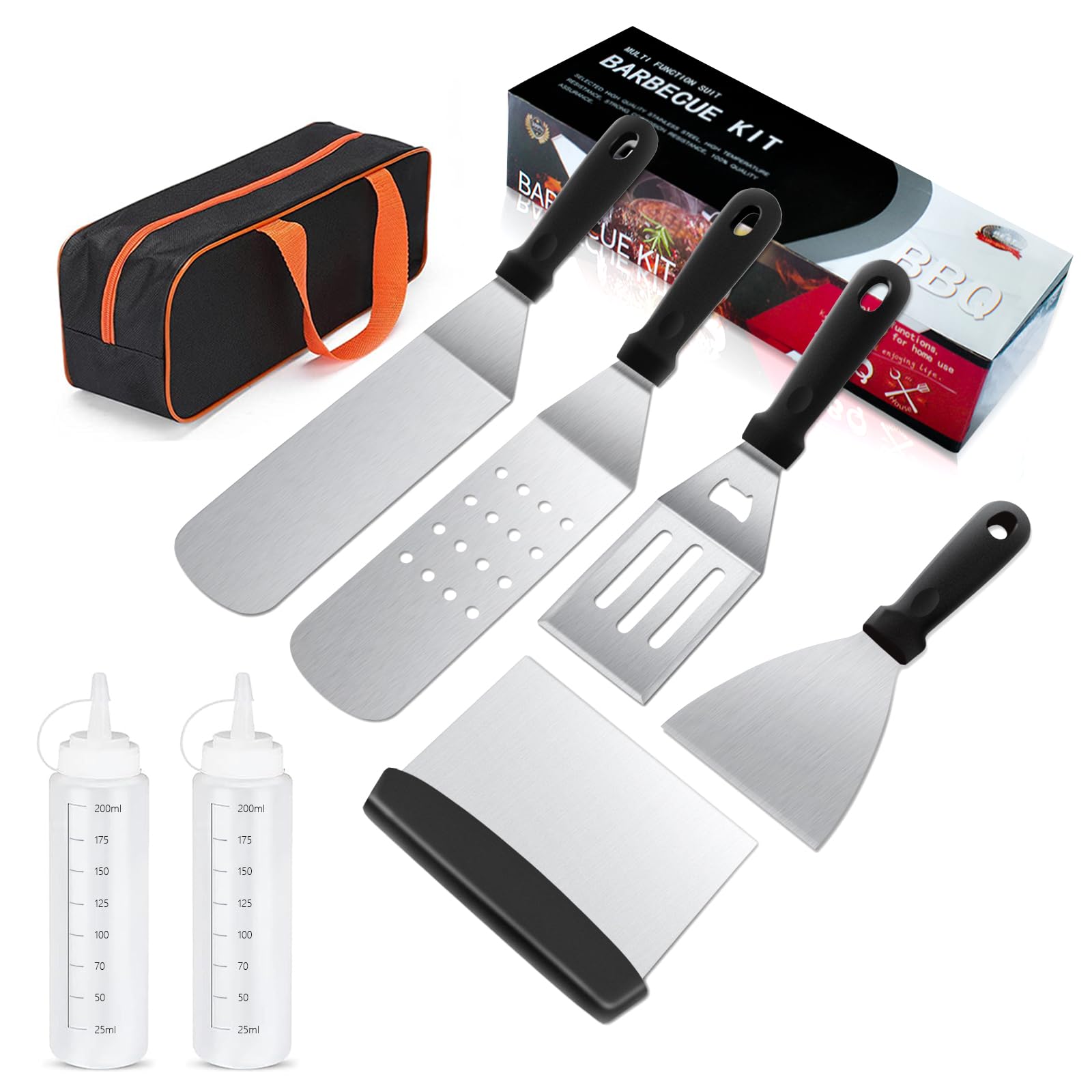 Blackstone Griddle Accessories Kit, Stainless Steel Flat Top Griddle Tools Set for Blackstone and Camp Chef, 8 Pcs Professional Grill Spatula Set, Great for Outdoor BBQ, Teppanyaki and Camping