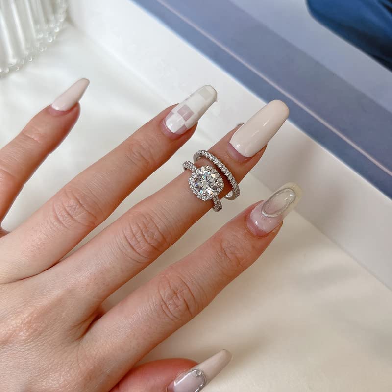 Bridal Sets for Women with 1-1/2 Carat (ctw) Moissanite Engagement Ring Set Wedding Ring Set 10K 14K 18K Gold with Text Engraving (14K Gold)