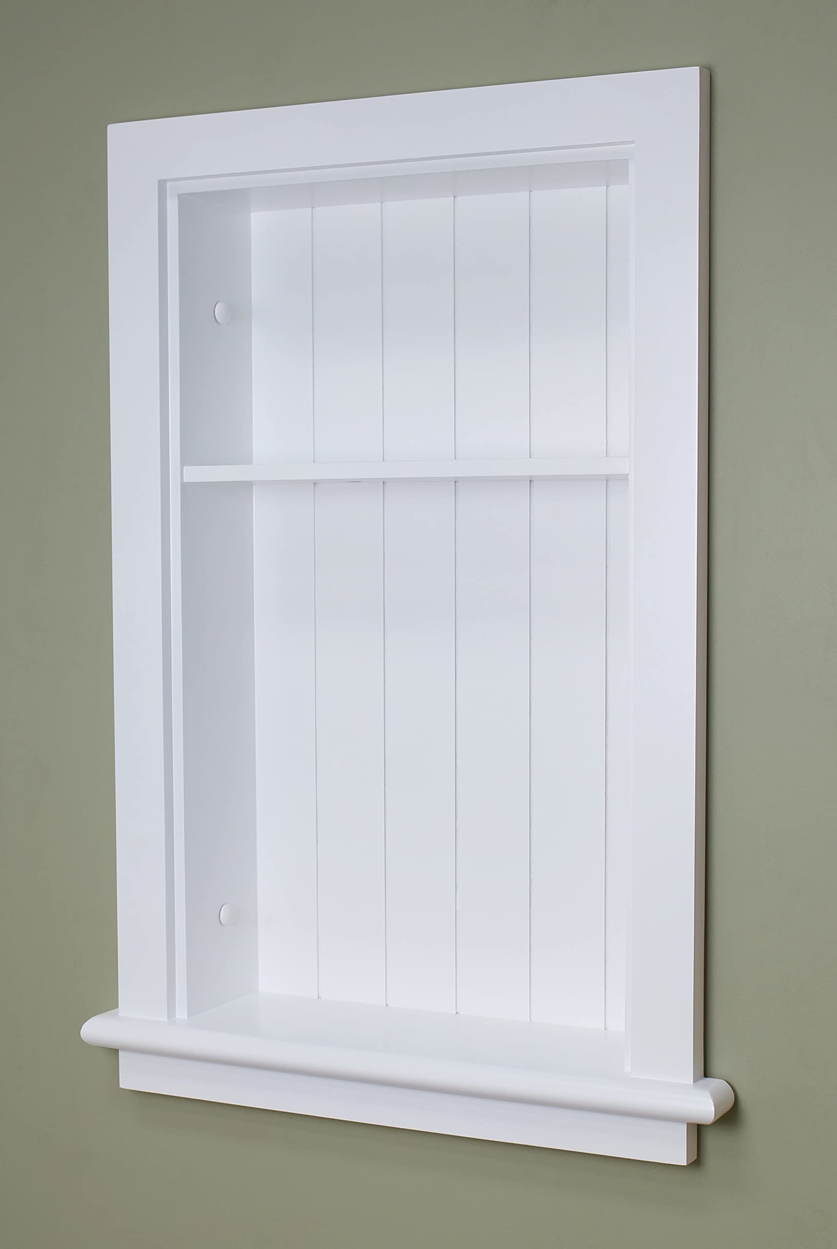 Fox Hollow Furnishings 14x24 Recessed Aiden Wall Niche - Wall Shelf for Storage and Home Decor, 1 Shelf (White W/Beadboard Back)