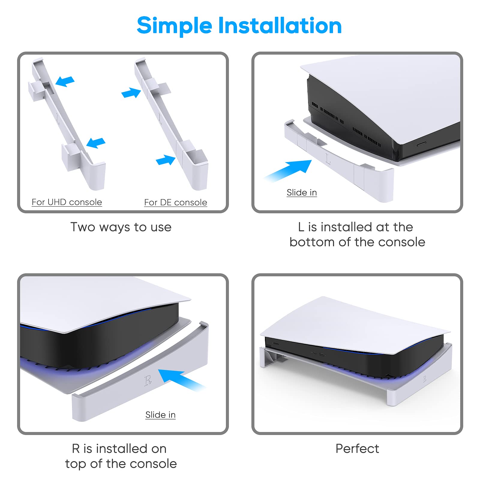Klipdasse Horizontal Stand Compatible with Playstation 5 Disc & Digital Edition, Base Stand Bracket Desk Stand Accessories with Non-Slip Rubber Compatible with PS5 Console