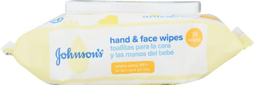 Johnson's Hand & Face Baby Sanitizing Cleansing Wipes for Travel and On-the-Go, No More Tears Formula, Paraben and Alcohol Free, 25 ct