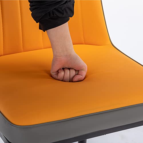 Dining Chairs Set of 4, PU Upholstered Kitchen Side Chair with Waterproof Surface and Metal Legs for Dining Room, Bedroom, Kitchen, Restaurant, Living Room, Bicolor Design (Orange-Grey)