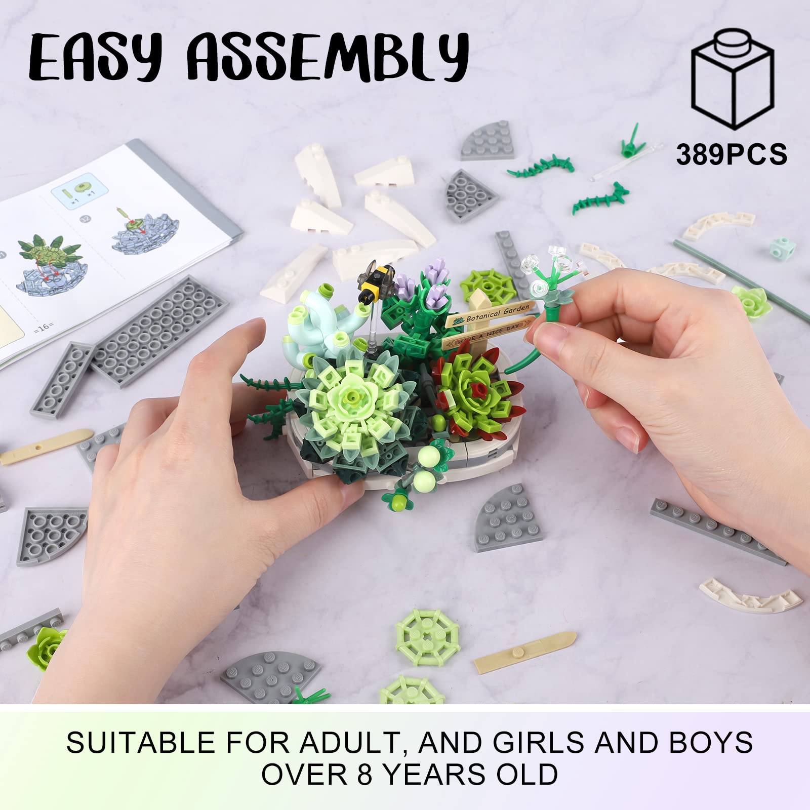 Bonsai Model Building Kit, Succulent Mini Bricks Building Block Set Flower, Creative DIY Simulation Particle Botanical Collection Construction Building Toy (Not Compatible with Lego Sets 389pcs