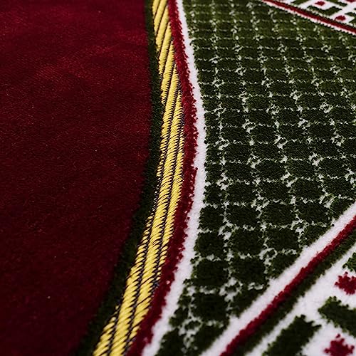 Modefa Turkish Islamic Prayer Rug - Wide Velvet Praying Mat - Multi Person Muslim Janamaz Sajada for Family - Group Praying Carpet - Solid 2 Person (Red)
