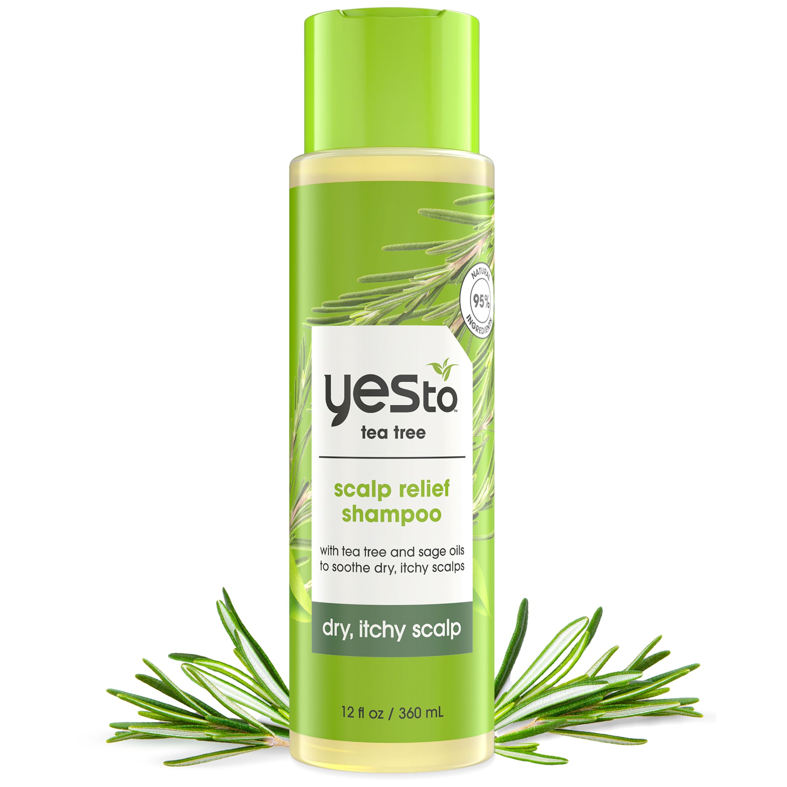 Yes To Tea Tree Shampoo with pH Balancing Formula, Nourishing Sage Oil, for Dry, Itchy Scalp Relief, Natural, Vegan & Cruelty Free, 12 Fl Oz