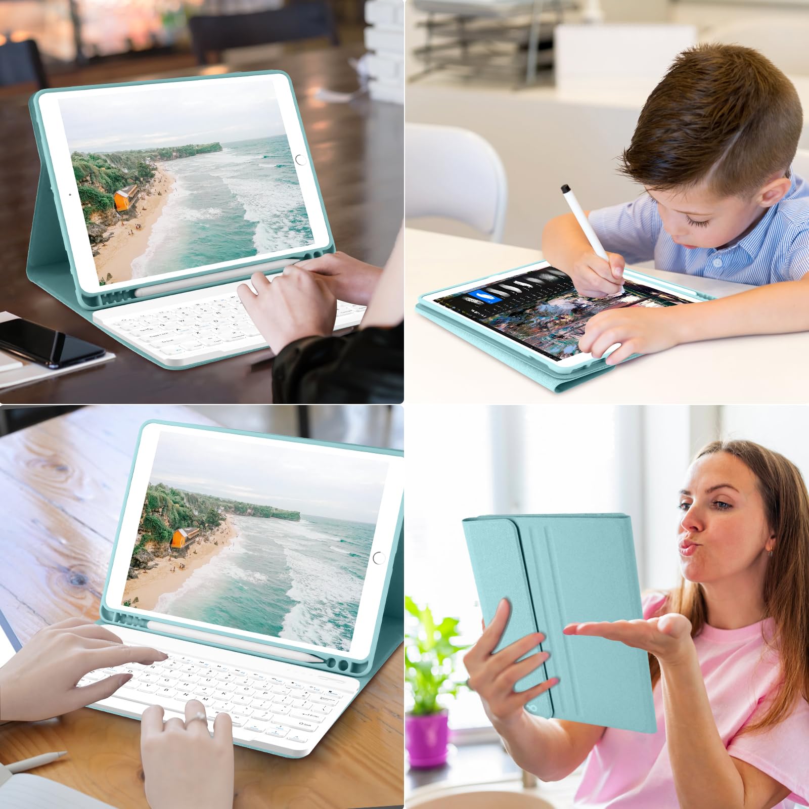 for iPad 9th Gen 2021 Case with Keyboard 10.2 inch, for iPad 8th Gen 2020/7th Gen 2019/Air 3/Pro 10.5 Keyboard Case, Detachable Wireless Bluetooth Keyboard with Pencil Holder for iPad 2021 9th