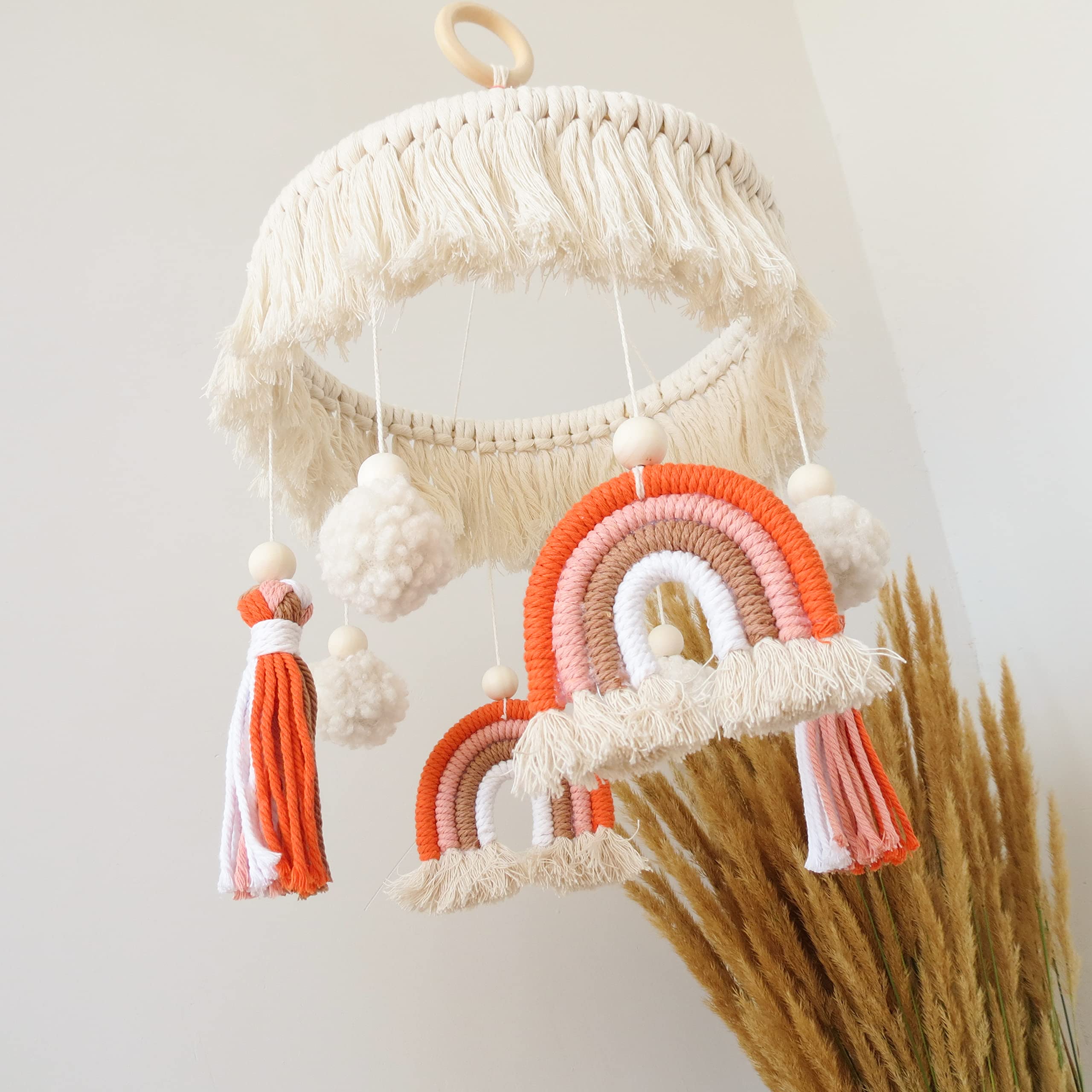 Boho Tassel Macrame Rainbow Mobile Baby Crib Mobile for Girls Baby Mobile for Crib Girl Bassinet Mobile Nursery Décor
