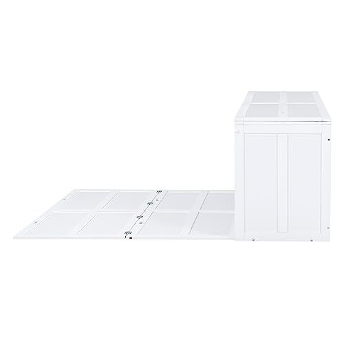 Harper & Bright Designs Queen Murphy Bed with Rotable Desk and Storage Cabinet, Solid Wood Queen Platform Floor Bed Frame for Kids Teens Adults, No Box Spring Needed (Queen Size, White)