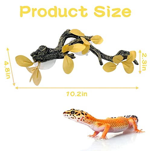 kathson Reptile Corner Branch, Lizard Climb Branches Decor Terrarium Plant Decoration with Suction Cup Reptile Tank Plant Ornament for Bearded Dragons Gecko Snake Spider Frog Climbing (Yellow)