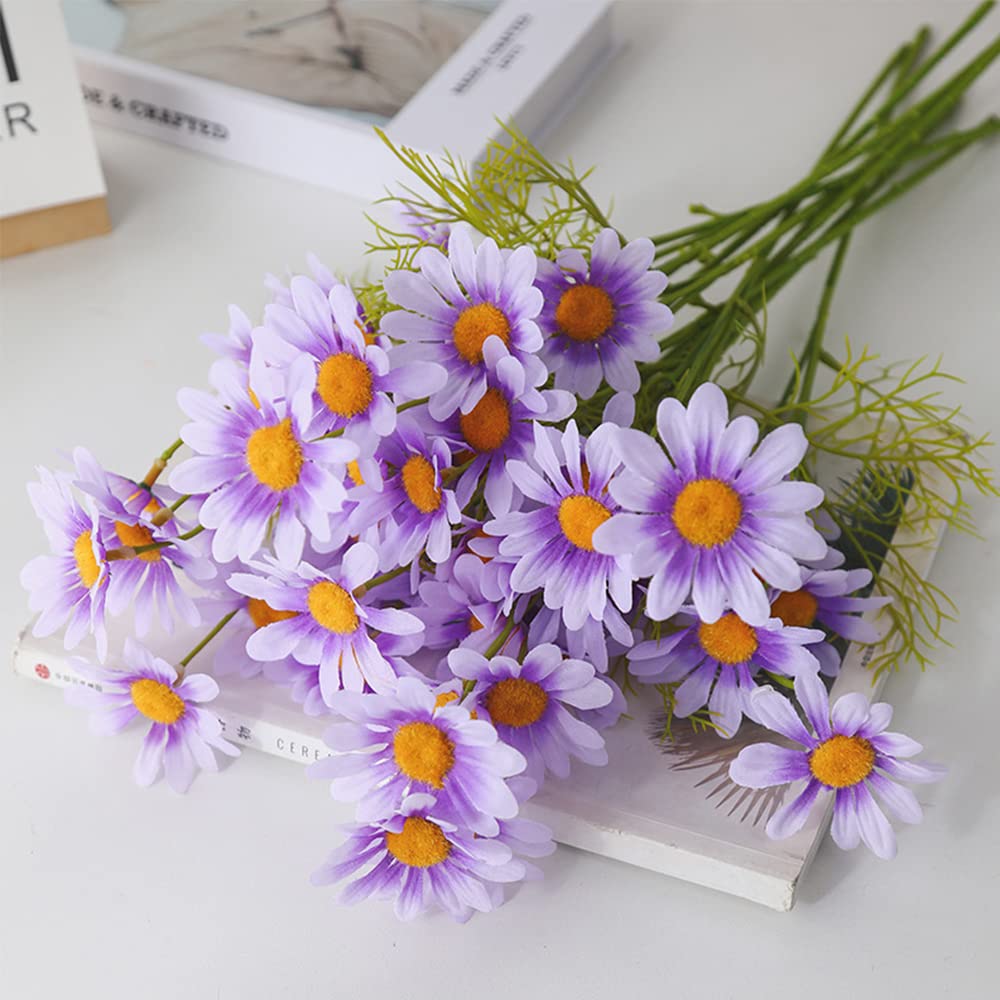 MexSpFit Artificial Flowers Outdoors Fake Daisy,20 Bundles Silk Daisy,Fake Fall Flowers for Decoration,No Fade UV Resistant for Home Indoor Outside Hanging Planter Garden Wedding (Purple, 10)