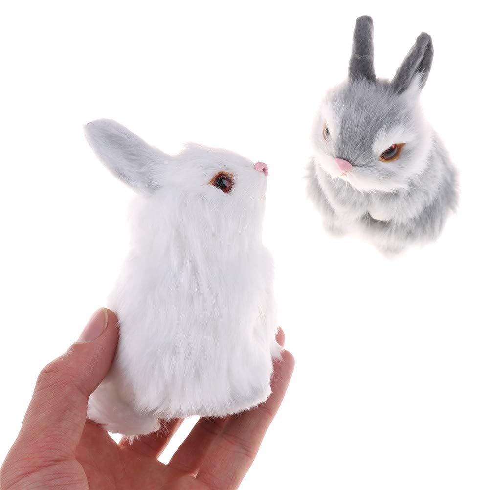 GUDVES Mini Realistic Cute Plush Rabbits Fur Lifelike Animal Easter Bunny Simulation Toy Model Gift Miniatures Decorations (Rabbit Plush Toys)
