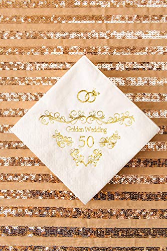 Crisky 50th Wedding Anniversaray Napkins Golden Cocktail Beverage Napkins, 50th Wedding Anniversary Decorations for Candy Cake Table, 50 Pcs, 3-ply