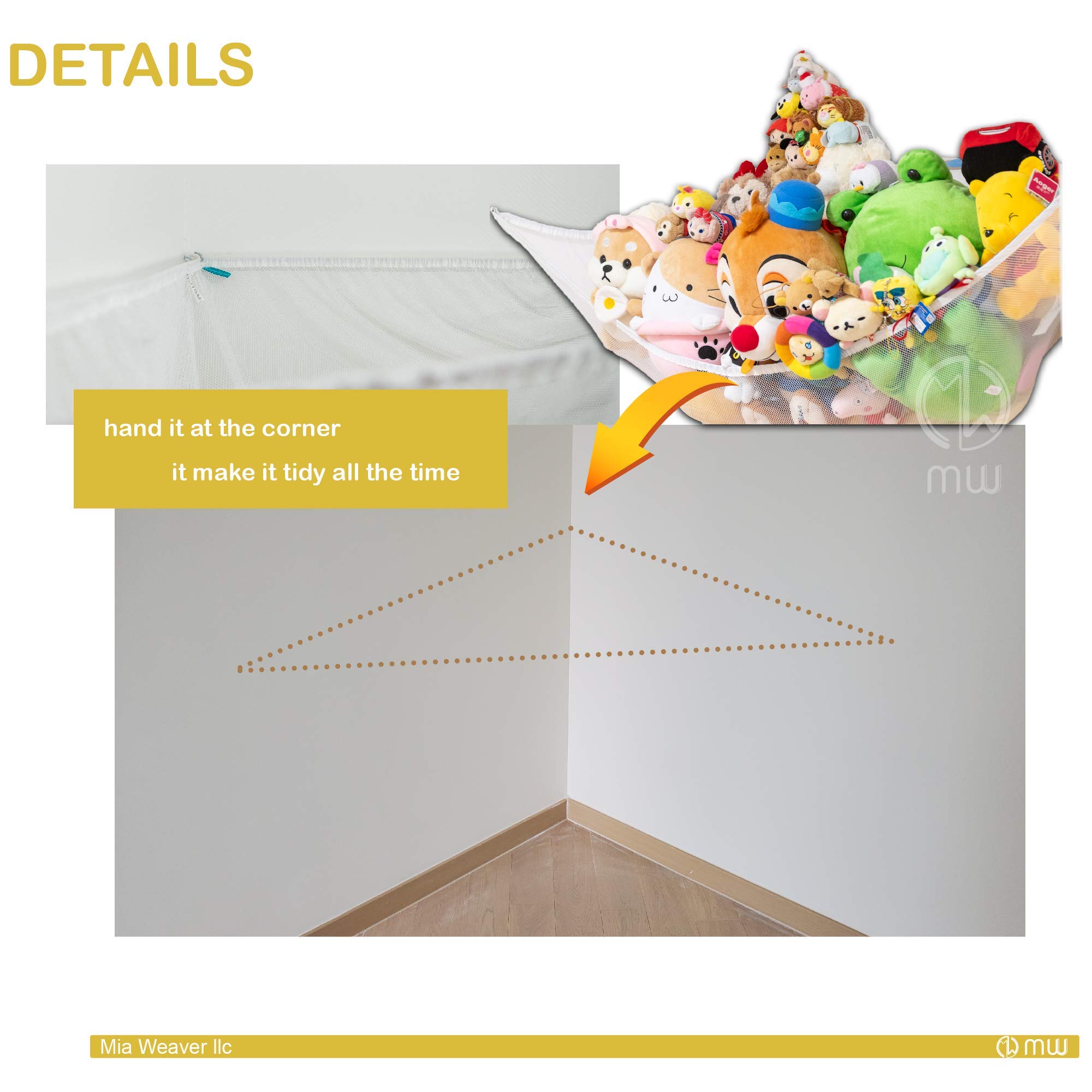 Mia Weaver Stuffed Animals Jumbo Toy Storage Hammock (Mesh 1 packs, White)