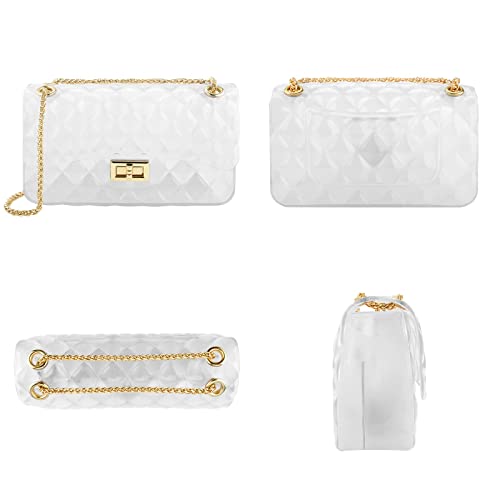 Linkidea Women Jelly Shoulder Handbags, Mini Semi-Clear Clutch Purse, Semi-Transparent Polyvinyl Chloride Chain Crossbody Bag