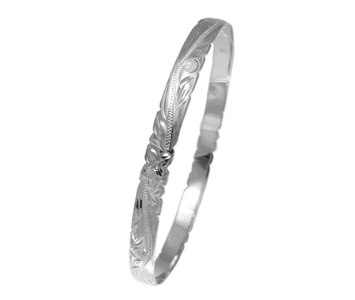 Arthur's Jewelry 925 Sterling Silver Hawaiian Scroll Plumeria Flower 6mm Cut Out Edge Bangle Size 8