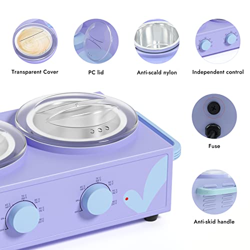 Double Wax Warmer for Hair Removal 14oz Wax Pot Warmer Professional with Anti-scalding design see-through lid Dual Waxing Pot Machine Faster Wax Melting for Large Area Waxing