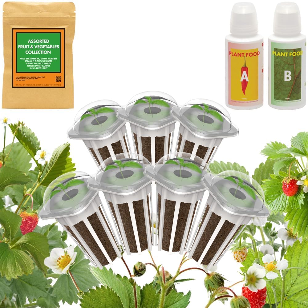 Assorted Fruit & Vegetables Seed Pod Kit Compatible with Hydroponics Garden, 7-pods (350 Seeds+, Wild Strawberries, Radishes, Dwarf Peas, Peppers, Carrots, Beet Roots, Cucumbers)