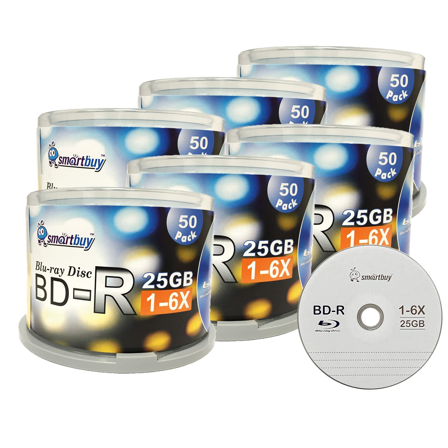 Smartbuy 300 Pack Bd-r 25gb 6X Blu-ray Single Layer Recordable Disc Logo Top Blank Data Video Media 300 Disc Spindle
